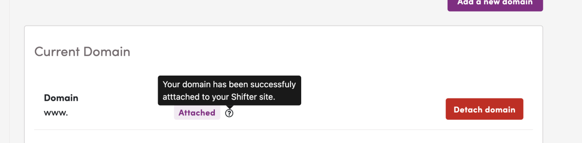 Design update for domain attachment in the Shifter Dashboard - Shifter