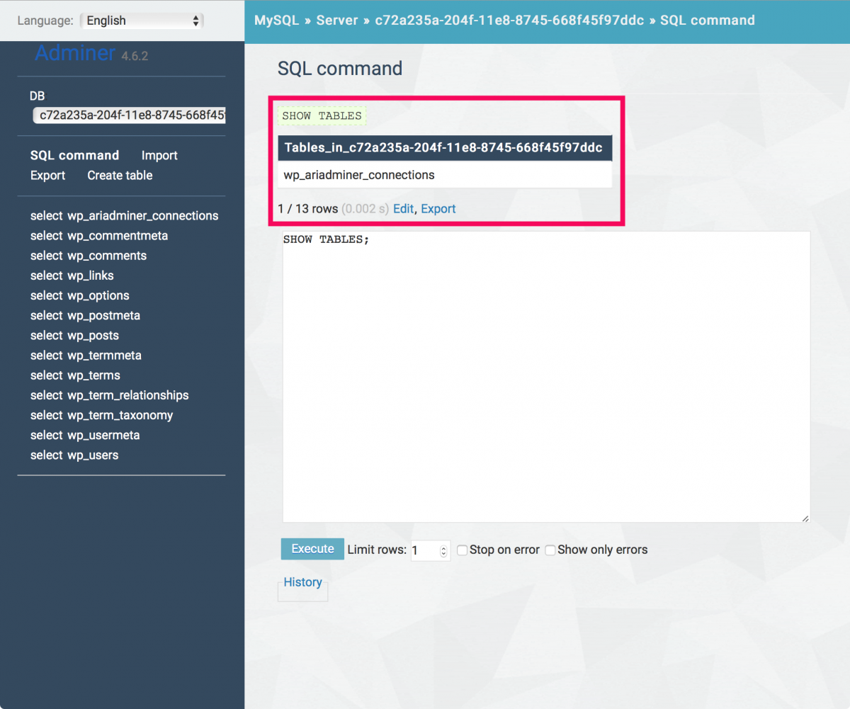 Managing your WordPress Database with ARI Adminer on Shifter